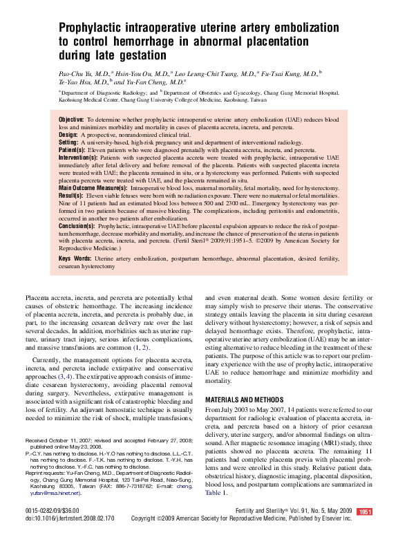 (PDF) Prophylactic intraoperative uterine artery embolization to ...