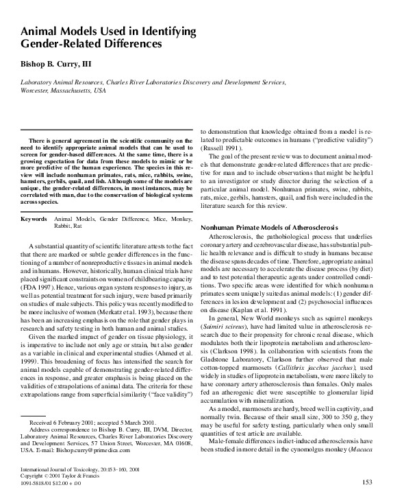 (PDF) Animal Models Used in Identifying Gender-Related Differences