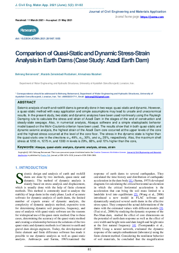 (PDF) Comparison of Quasi-Static and Dynamic Stress-Strain Analysis in ...