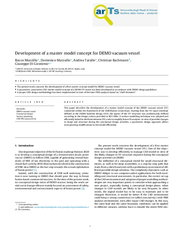 (PDF) Development of a master model concept for DEMO vacuum vessel