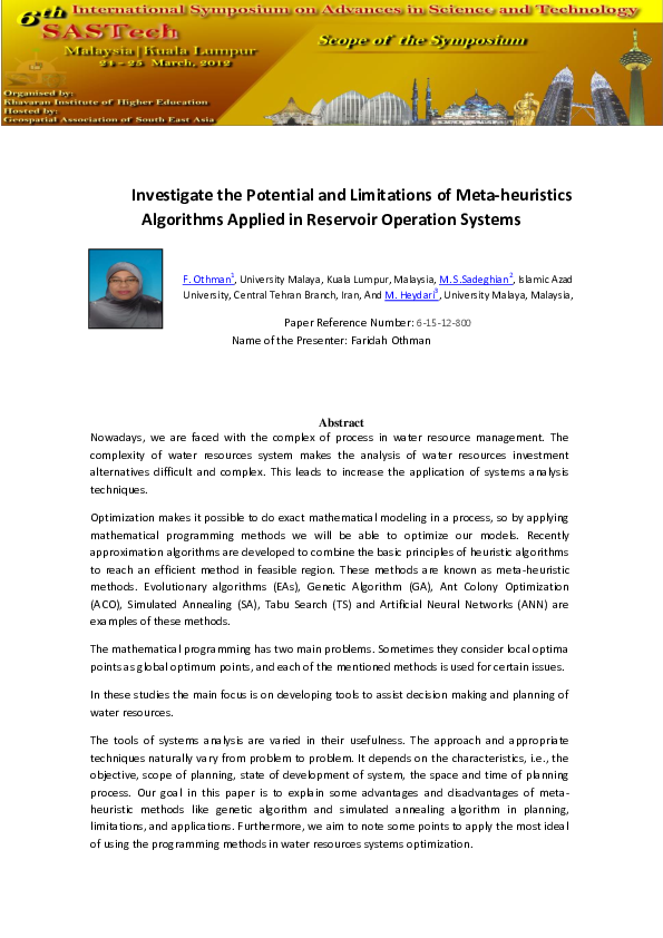 (PDF) Investigate the Potential and Limitations of Meta-heuristics ...