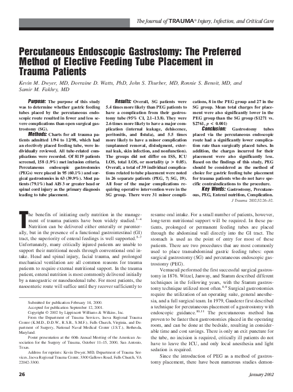 (PDF) Percutaneous Endoscopic Gastrostomy: The Preferred Method of ...