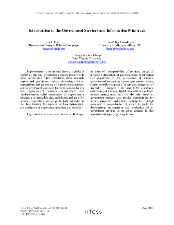 (PDF) Introduction to the Minitrack on Government Services and Information