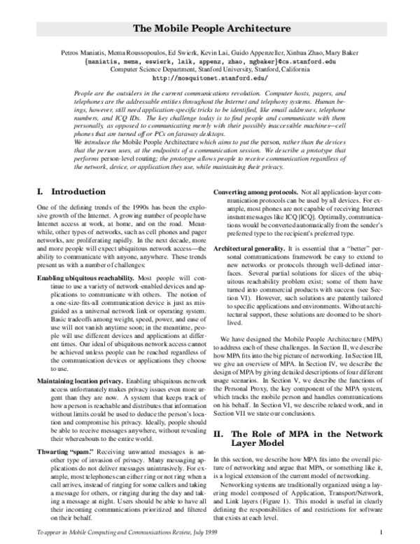 (PDF) The mobile people architecture