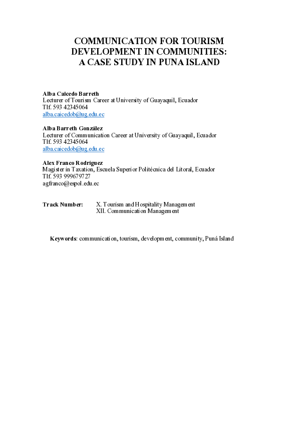 (PDF) COMMUNICATION FOR TOURISM DEVELOPMENT IN COMMUNITIES: A CASE STUDY IN PUNA ISLAND