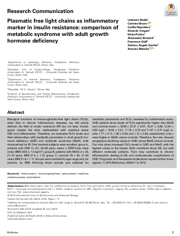 (PDF) Plasmatic free light chains as inflammatory marker in insulin ...