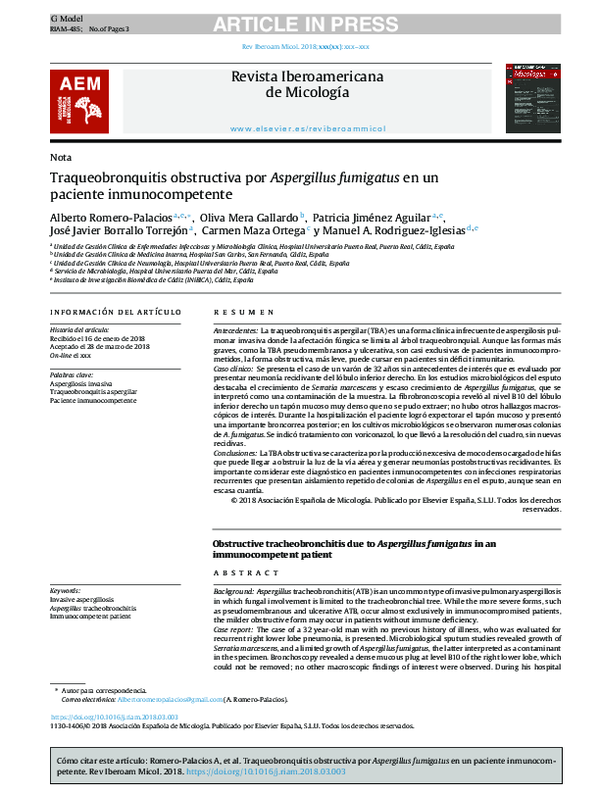 (PDF) Traqueobronquitis obstructiva por Aspergillus fumigatus en un ...