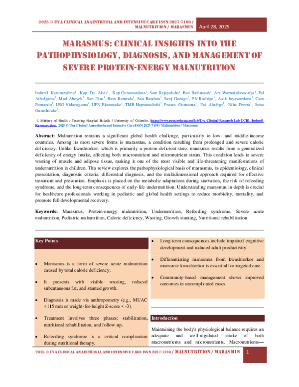 (PDF) Marasmus: Clinical Insights into the Pathophysiology, Diagnosis, and Management of Severe ...