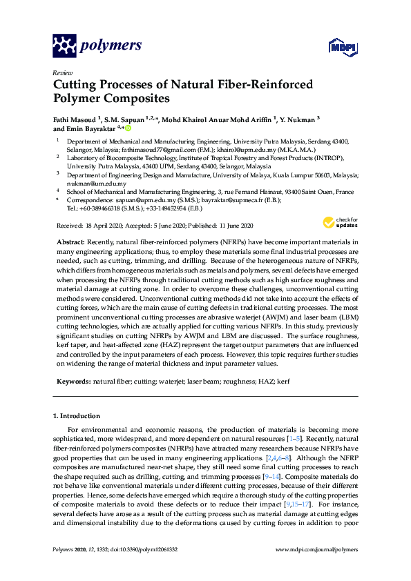 (PDF) Cutting Processes of Natural Fiber-Reinforced Polymer Composites