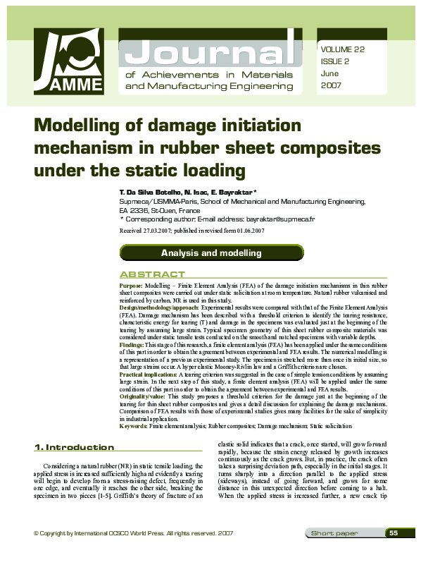 (PDF) Modelling of damage initiation mechanism in rubber sheet ...