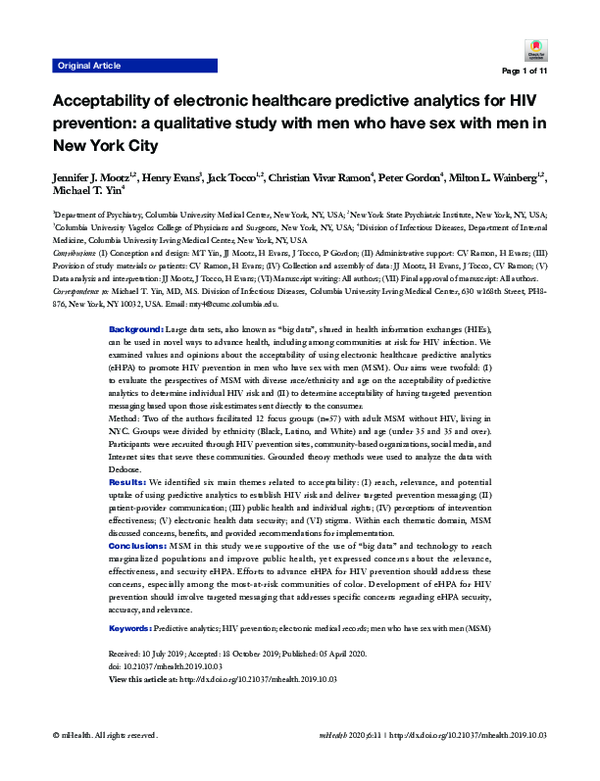 (PDF) Acceptability of electronic healthcare predictive analytics for ...