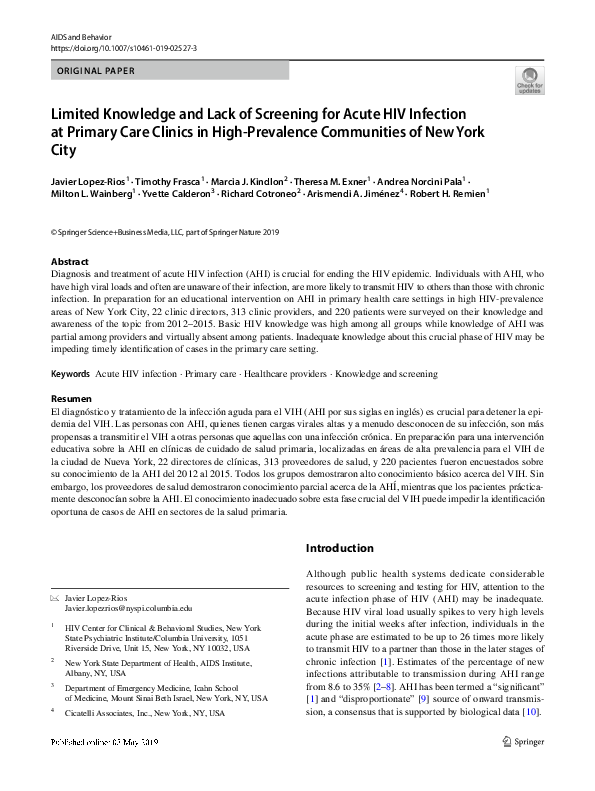 (PDF) Limited Knowledge and Lack of Screening for Acute HIV Infection ...