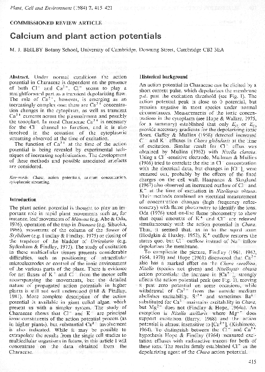 (PDF) Calcium and plant action potentials
