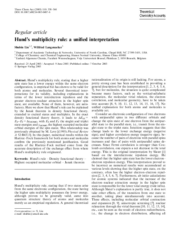 (PDF) Hund?s multiplicity rule: a unified interpretation