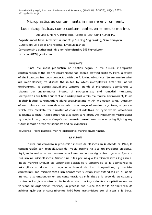(PDF) Microplastics as contaminants in marine environment
