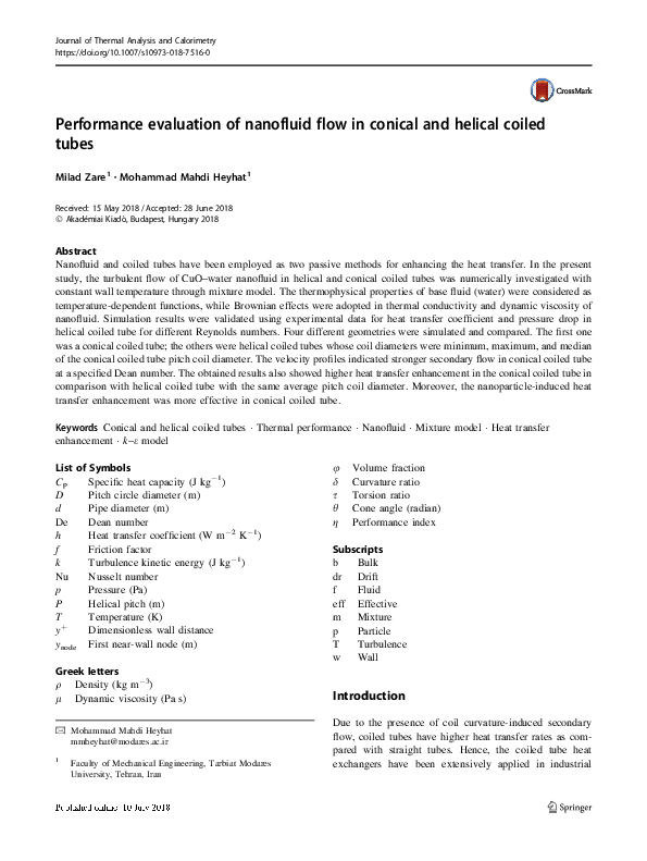 (PDF) Performance evaluation of nanofluid flow in conical and helical ...