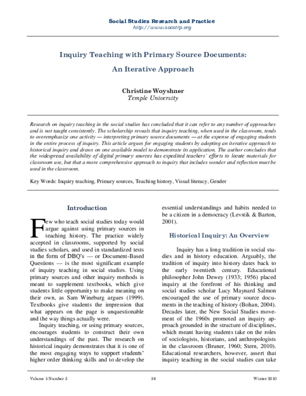 (PDF) Social Studies Research and Practice Inquiry Teaching with ...