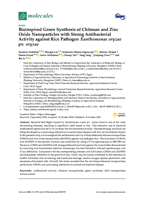 (PDF) Bioinspired Green Synthesis of Chitosan and Zinc Oxide ...