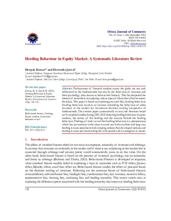 (PDF) Herding Behaviour in Equity Market: A Systematic Literature Review