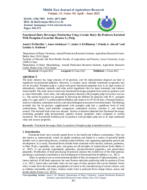 (PDF) Functional Dairy Beverages Production Using Certain Dairy By ...