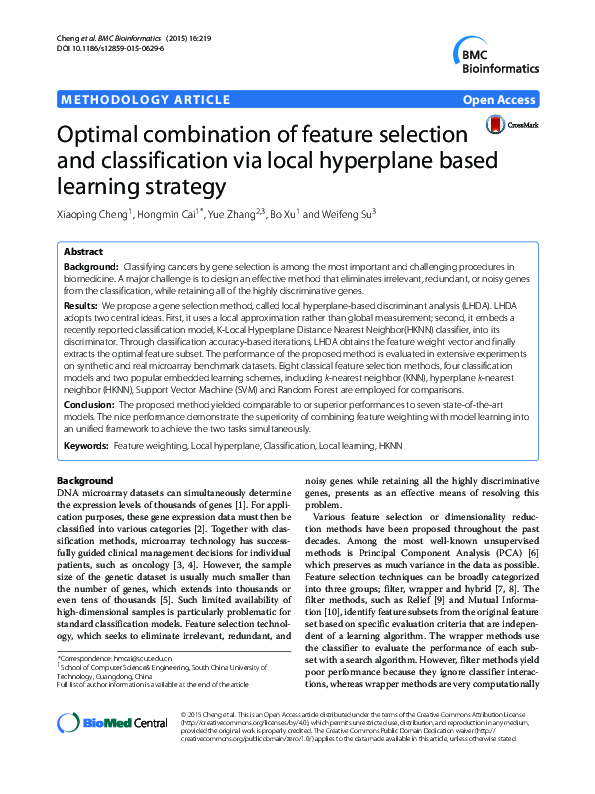 (PDF) Optimal combination of feature selection and classification via ...
