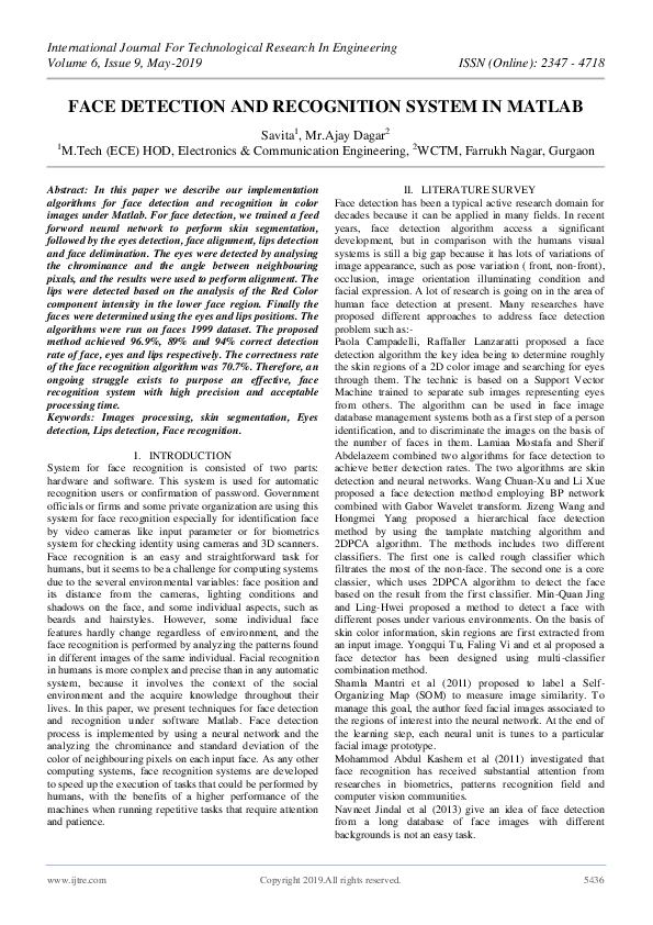 (PDF) Face Detection and Recognition System in Matlab
