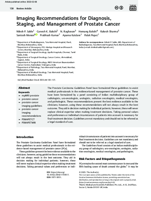 (PDF) Imaging Recommendations for Diagnosis, Staging, and Management of ...