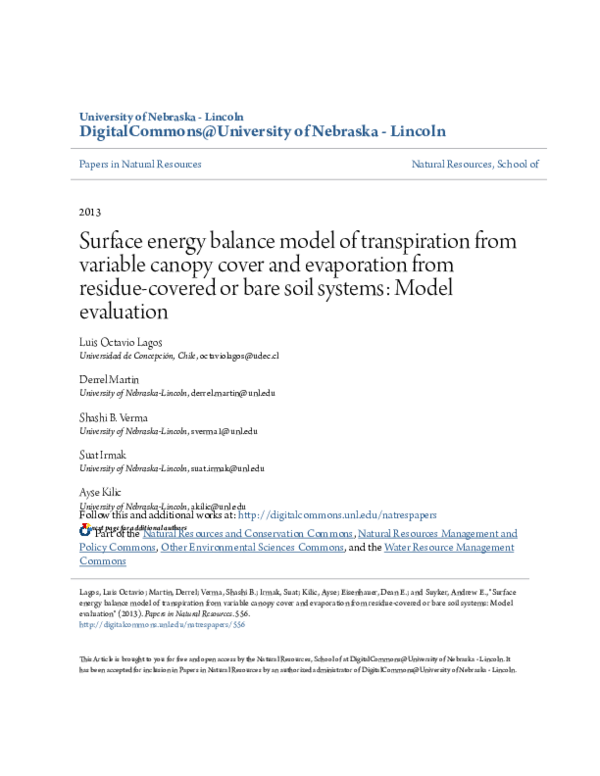 (PDF) Surface energy balance model of transpiration from variable ...