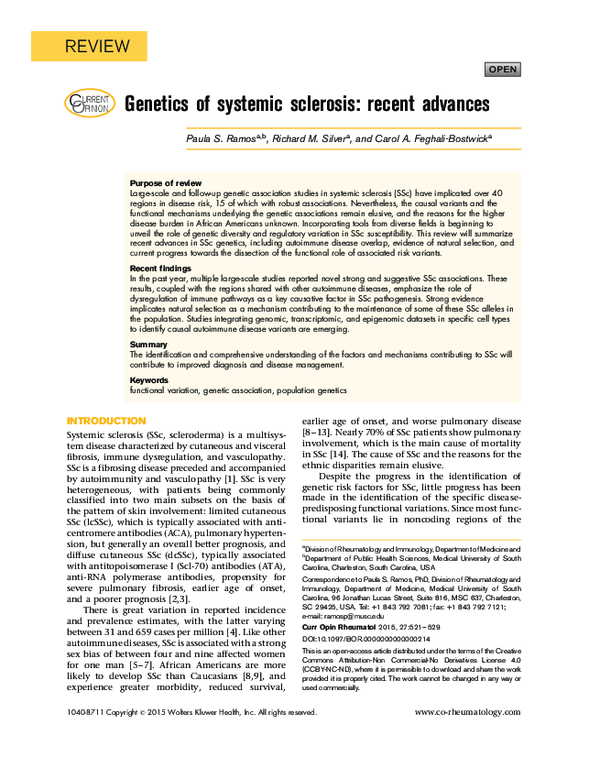 (PDF) Genetics of systemic sclerosis