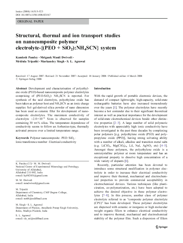 (PDF) Structural, thermal and ion transport studies on nanocomposite ...