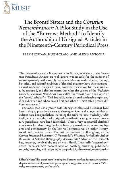 (PDF) The Bronte Sisters and the Christian Remembrancer : A Pilot Study ...