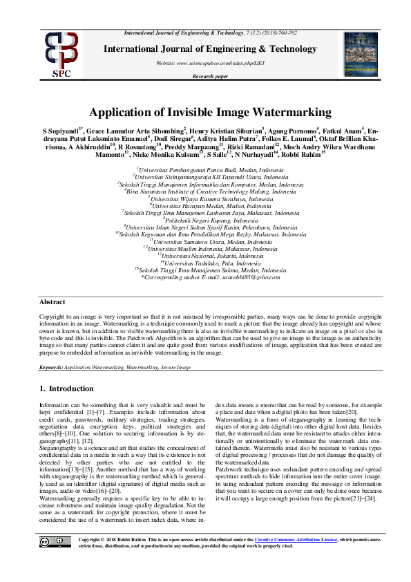 (PDF) Application of Invisible Image Watermarking