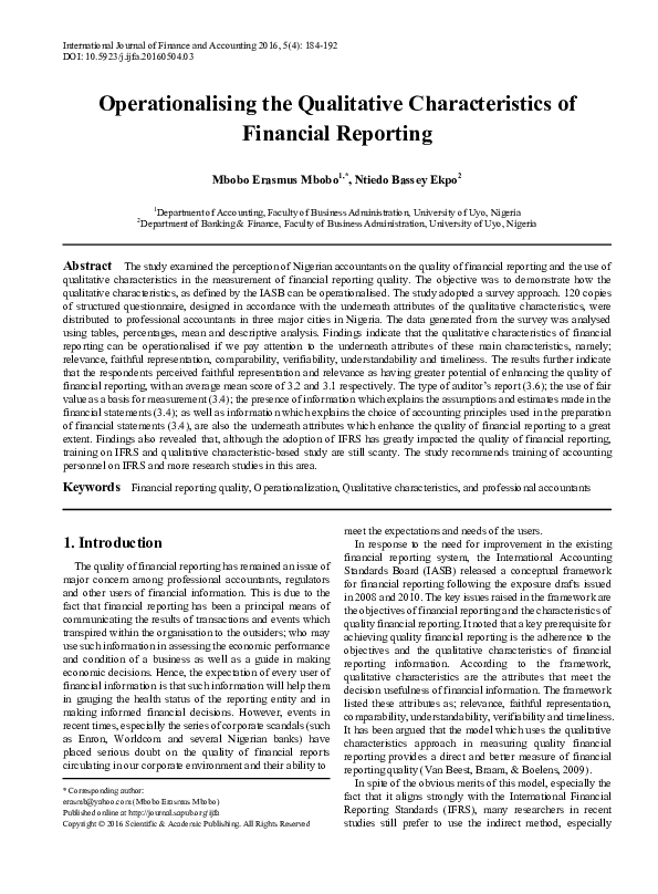 (PDF) Operationalising the Qualitative Characteristics of Financial ...