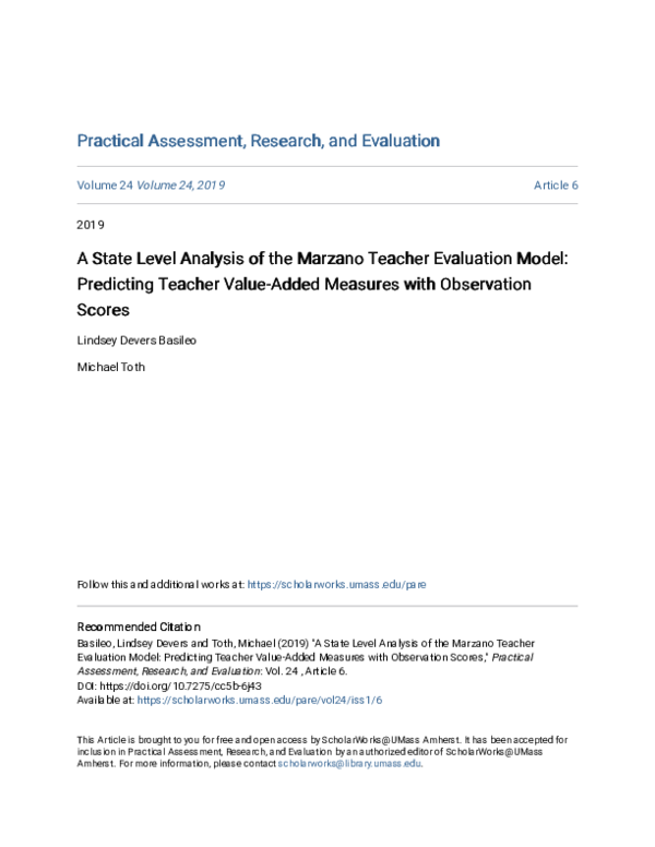 (PDF) A State Level Analysis of the Marzano Teacher Evaluation Model ...