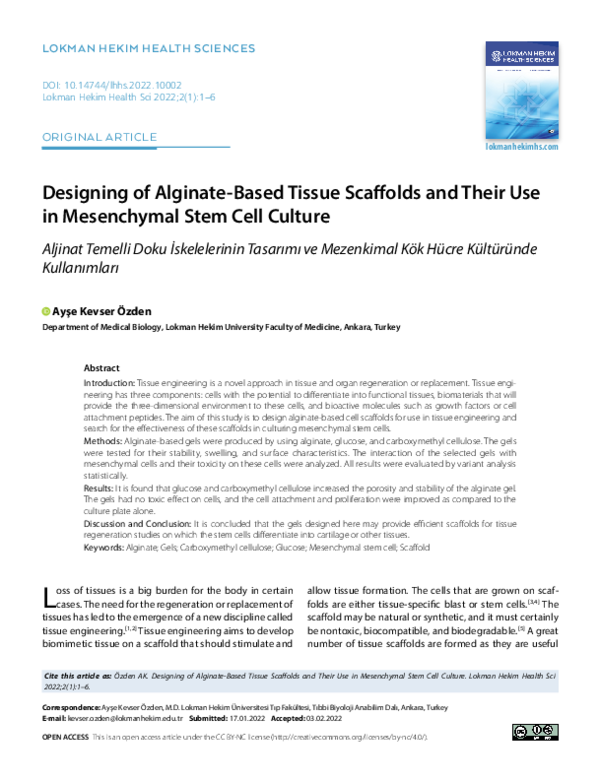(PDF) Designing of Alginate Based Tissue Scaffolds And Their Use in ...