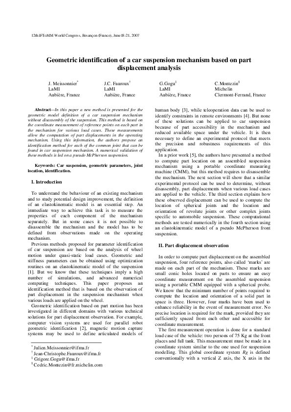 (PDF) Geometric identification of a car suspension mechan ism based on ...