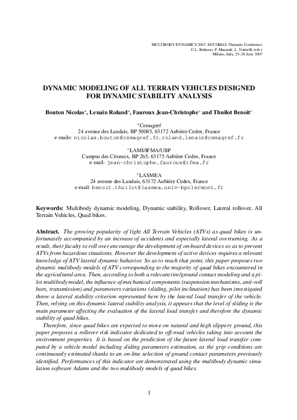 (PDF) Dynamics modeling of all-terrain vehicles designed for dynamic ...
