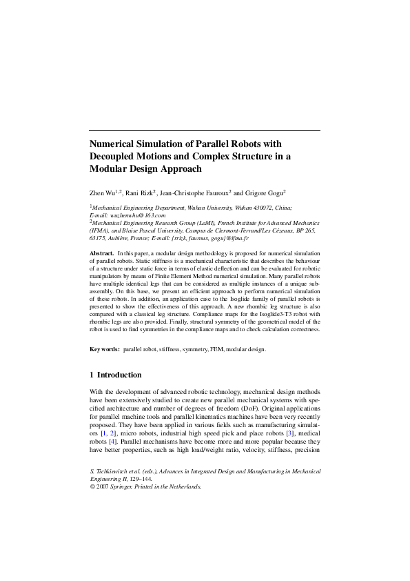 (PDF) Numerical Simulation of Parallel Robots with Decoupled Motions ...