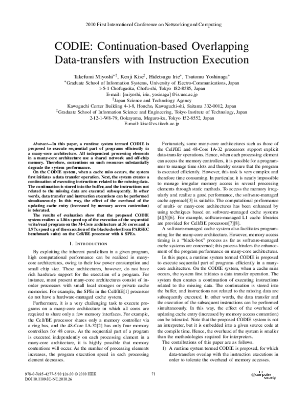 (PDF) CODIE: Continuation-Based Overlapping Data-Transfers with Instruction Execution