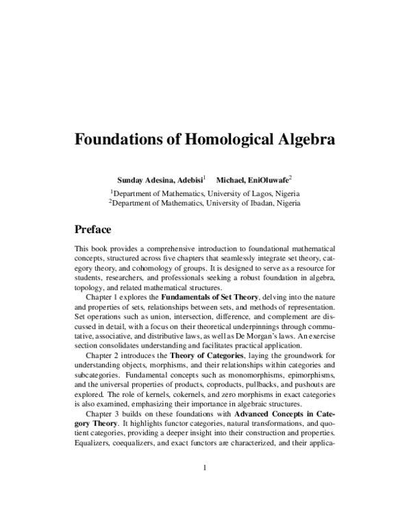 (PDF) Foundations of Homological Algebra