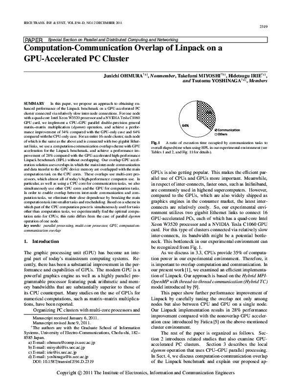 (PDF) Computation-Communication Overlap of Linpack on a GPU-Accelerated PC Cluster