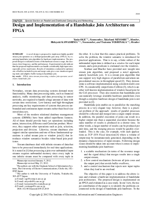 (PDF) Design and Implementation of a Handshake Join Architecture on FPGA