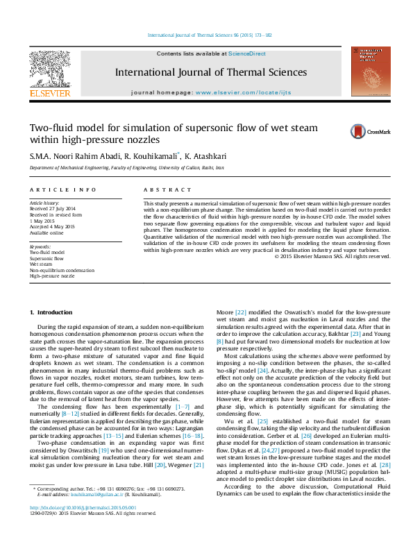 (PDF) Two-fluid model for simulation of supersonic flow of wet steam ...