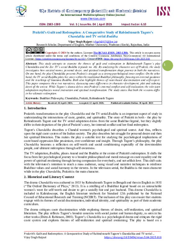 (PDF) Prakriti’s Guilt and Redemption: A Comparative Study of ...