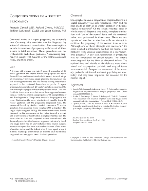 (PDF) Conjoined Twins in a Triplet Pregnancy