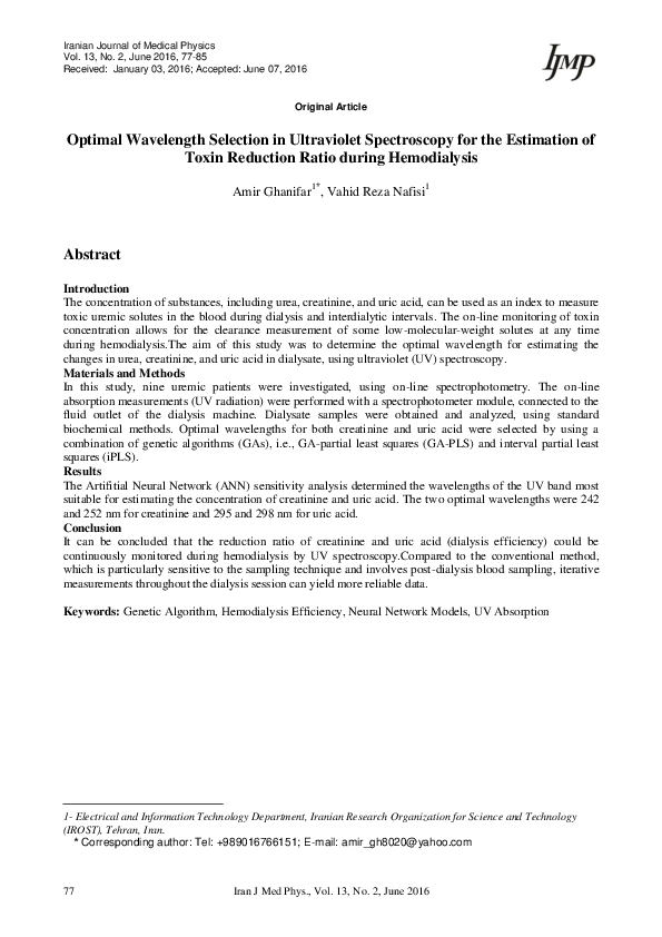 (PDF) Optimal Wavelength Selection in Ultraviolet Spectroscopy for the ...