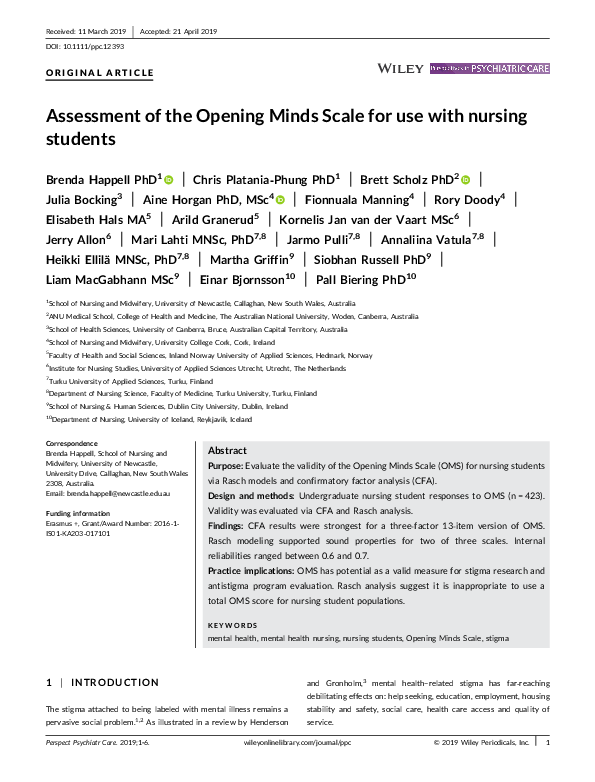 (PDF) Assessment of the Opening Minds Scale for use with nursing students