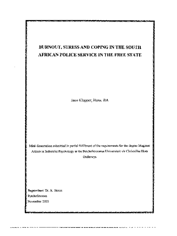 (PDF) Burnout, stress and coping in the South African Police Service in the Free State / Jaco ...