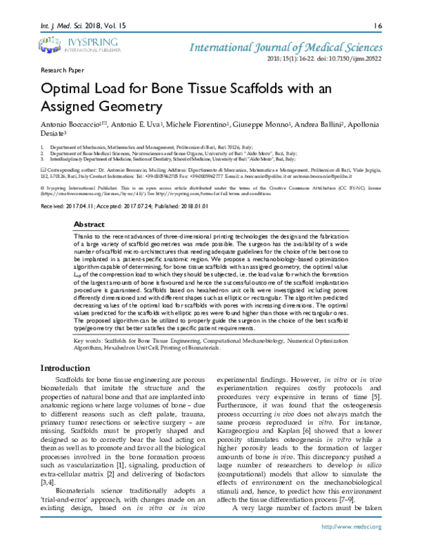 (PDF) Optimal Load for Bone Tissue Scaffolds with an Assigned Geometry