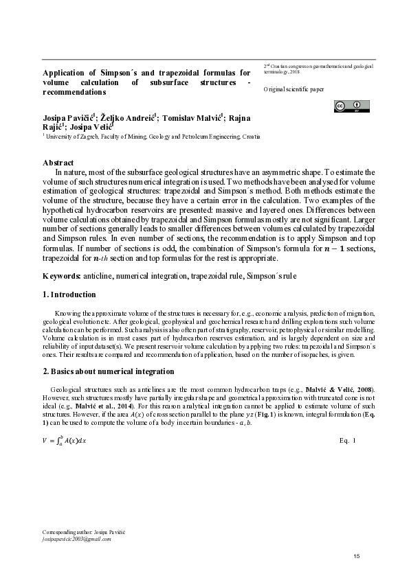 (PDF) Application of Simpson´s and trapezoidal formulas for volume ...